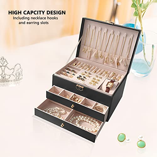 WUIIEN Jewelry Box 3-Layer Jewelry Organizer (Black) (WUIIEN-05)