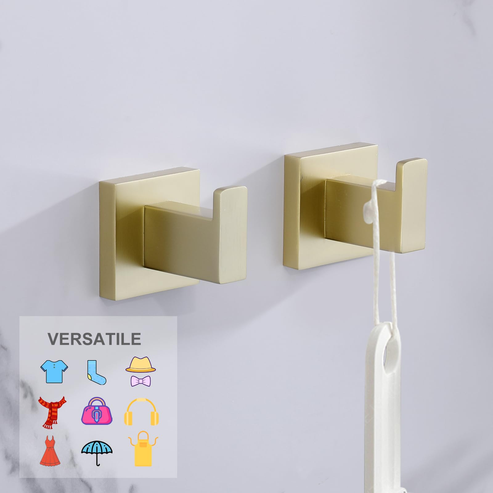 LANC Wall Hook Bathroom Accessories Towel Hooks Black and Gold Coat Hooks Heavy Duty Square Robe Hook Wall Mounted for Kitchen Household Hotel Hanger Hook Stainless Steel 3-Pack,A9005GK-P3