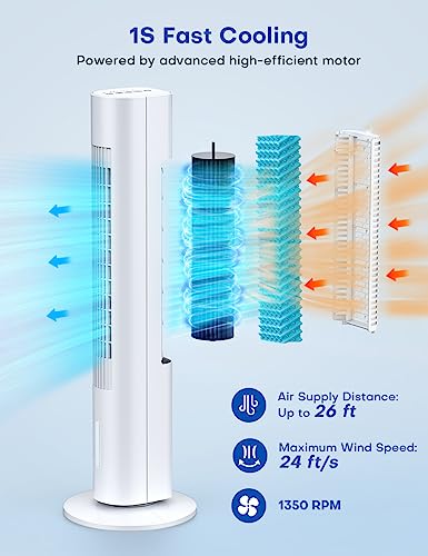 TEMEIKE 3-IN-1 Evaporative Air Cooler, 35-INCH Swamp Cooler Air Conditioner Portable for Room with Remote, 60° Oscillation, 7H Timer, 4 Ice Packs, Windowless Evaporative Cooler for Indoor Home Bedroom