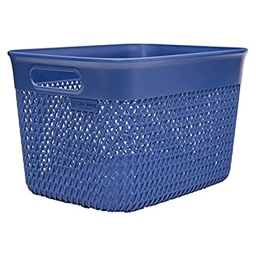 Life Story 16 Quart Lightweight Heavy Duty Woven Trendy Storage Organizer Holder Bin Basket w/Built In Handles for Household Storage, Blue (6 Pack)