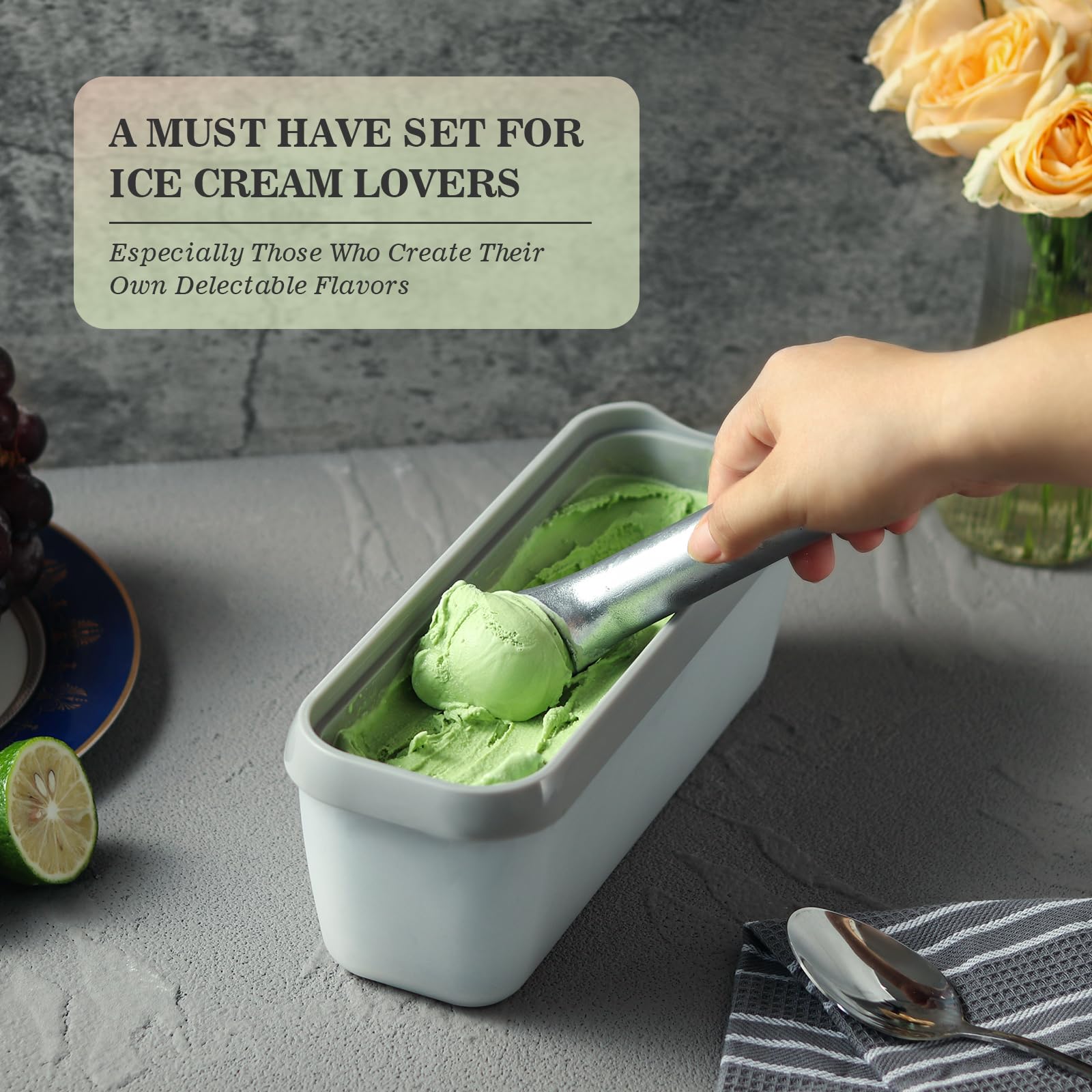 Ice Cream Containers,2Pack Ice Cream Containers for Homemade Ice Cream(1.5 Quart Each),Reusable Plastic Ice Cream Tubs Storage Containers Ice Cream Cups with Lids for Freezer