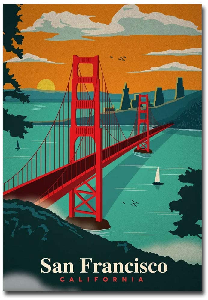 Golden Gate Bridge San Francisco Vintage Travel Art Refrigerator Magnet Size 2.5" x 3.5"