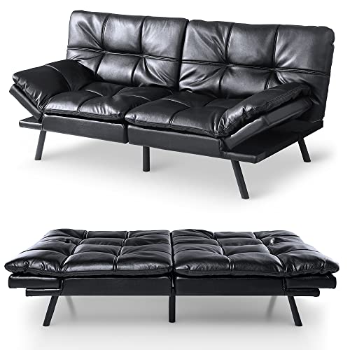 LIFERECORD Futon Bed Modern Convertible Sofa Memory Foam Daybed with Adjustable Armrests for Living Room Apartment Dorm, Black