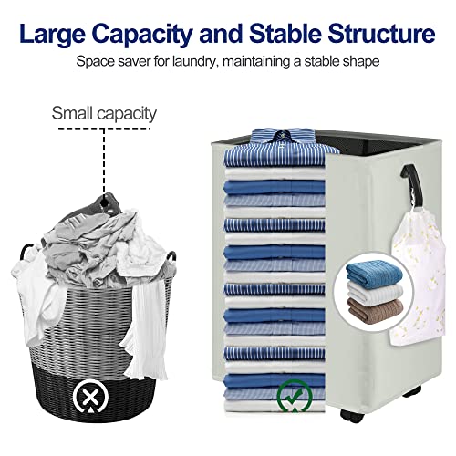 HolaDream Laundry Basket with Wheels, 22" Large Rolling Hamper with Leather Handle 70L, Collapsible Dirty Clothes Foldable Corner Washing Bin Waterproof Storage Organizer