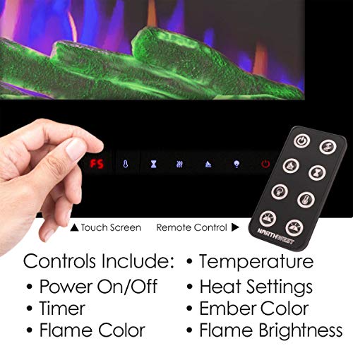 Electric Fireplace - 72 Inch LED Wall or Recessed Fireplace Heater with Front Vent,10 Ember Colors, Touchscreen, and Remote by Northwest (Black)