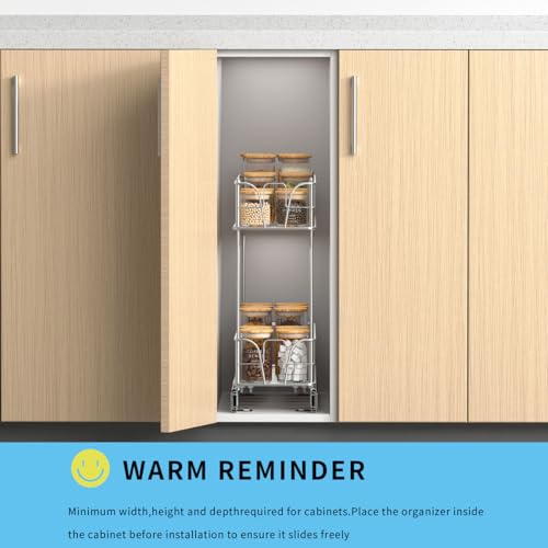 IPARTS EXPERT 7 Inch Narrow Sliding Organizer, Double Tire Pull Out Shelf Storage Wire Basket,Chrome Pull-Out Home Organizers for Kitchen Spice Rack