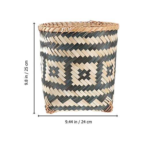 Ipetboom Bamboo Woven Waste Basket: Decorative Trash Basket Farmhouse Round Trash Can Rattan Garbage Bin Wicker Laundry Basket for Bathroom Kitchen Home Office