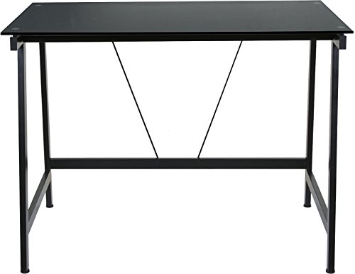 OneSpace Contemporary Glass-Top Desk for Small Spaces, Small Writing Desk, Black