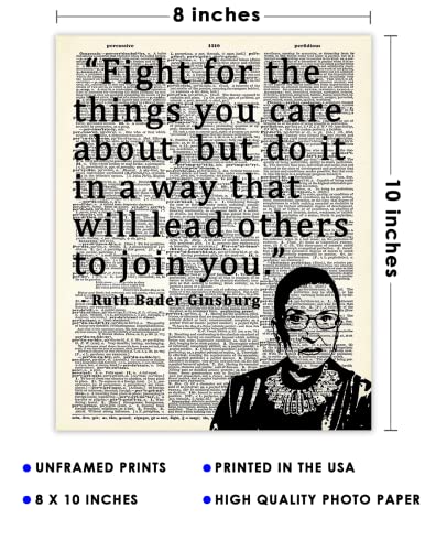 Inspirational Ruth Bader Ginsburg Wall Art "Fight for Things" 8x10 RBG Poster, RBG Wall Art & Motivational Wall Art, Positive Affirmations Wall Decor for Bedroom & Office Decor for Men &Women