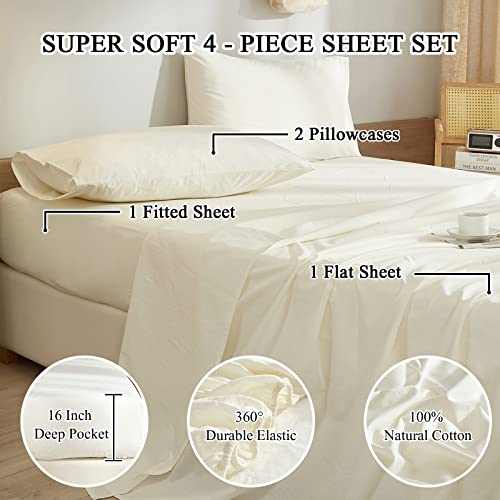 LifeTB Cream White Microfiber Duvet Cover Set Full Queen / 4 Piece Cream White Cooling Sheets Set Queen (1 Duvet Cover, 2 Pillowcases / 1 Flat Sheet, 1 Fitted Sheet, 2 Pillowcases)
