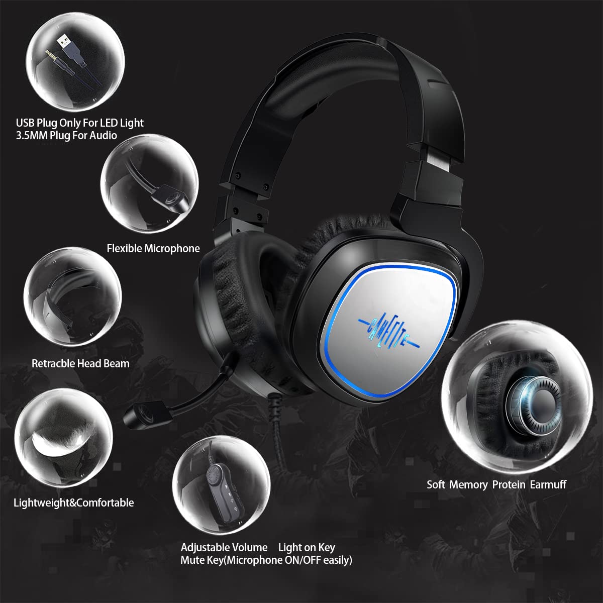 GAMELITE Wireless Gaming Headset Headphones with Microphone for Nintendo Switch PS5 PS4 PC Up to 40Hrs 2.4G Wireless Bluetooth RGB Gaming Headsets Over Ear Noise Canceling Mic Wired Mode for Xbox