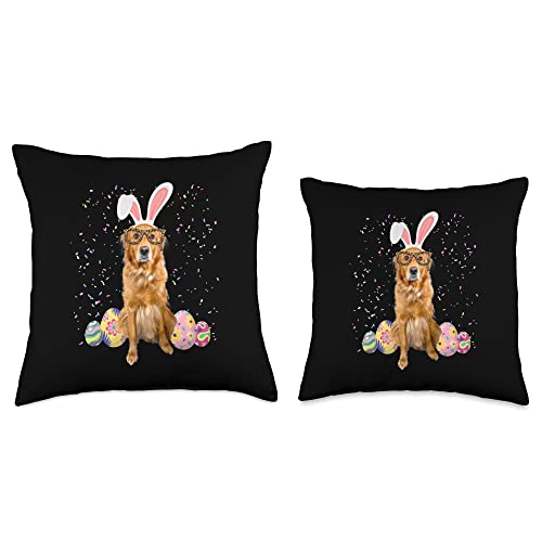 Happy Easter Golden Retriever In Leopard Glasses Golden Retriever with Easter Bunny Ears & Glasses Throw Pillow, 16x16, Multicolor
