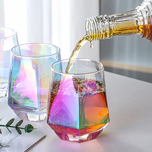 DIEWEISIMI Wine Glasses Set of 2, Diamond Stemless Wine Glasses - Iridescent Glassware
