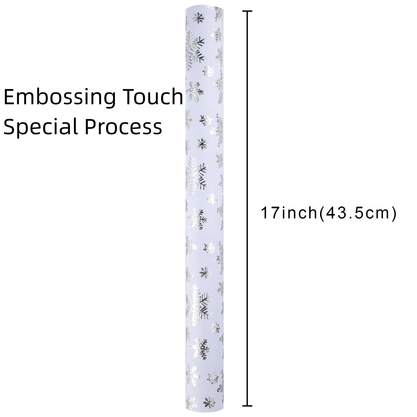 Homeral Christmas Wrapping Paper Roll - 46.8sq.ft. 3D Embossed Silver Foil Snowflakes on White for Christmas, Winter Holiday, Party, New Year Celebration- 17in x 33ft
