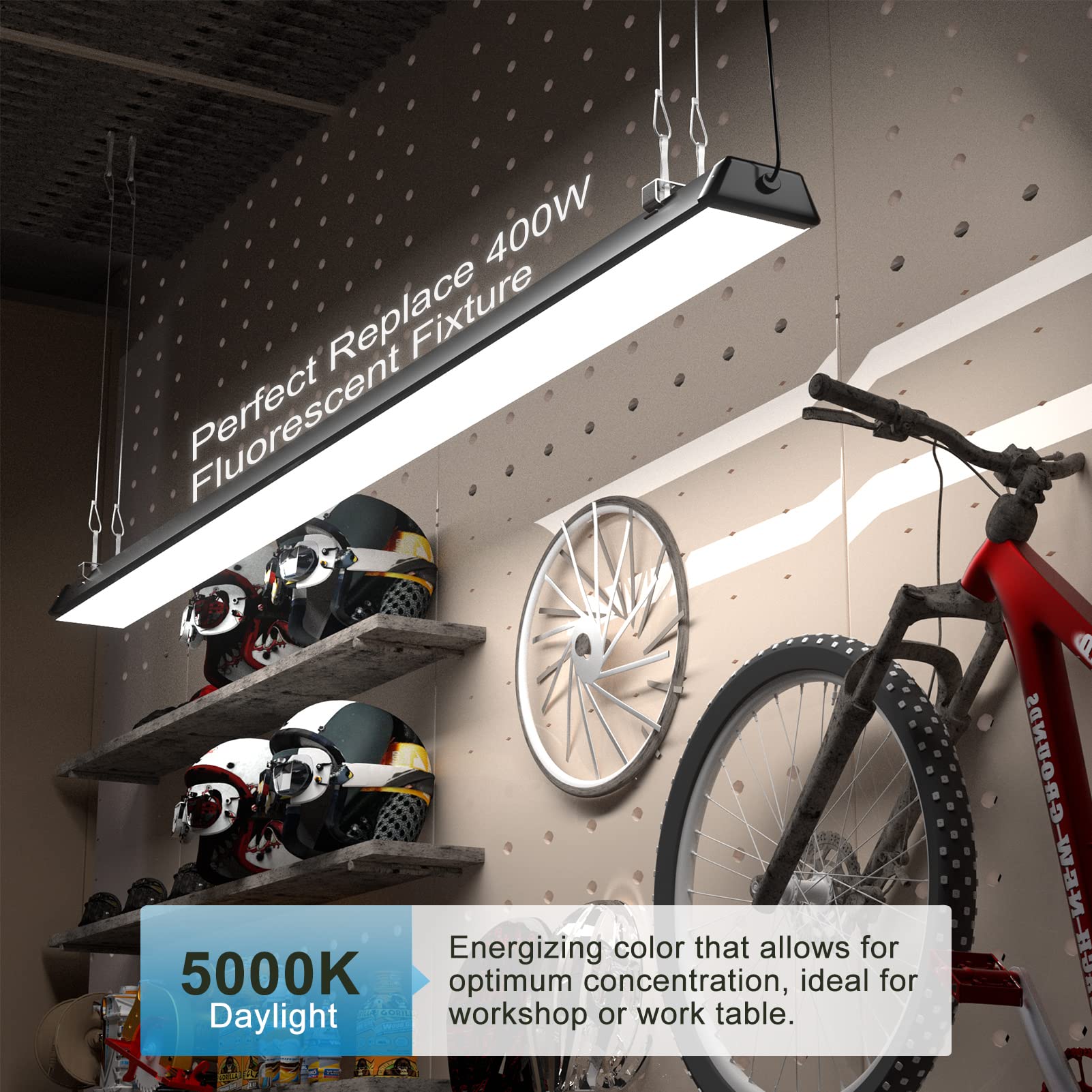 Lightdot 8FT LED Shop Light, 100W[Eqv. to 400W HPS/WH] Black LED Shop Light 8FT with 5FT Cord Switch, Surface/Suspension Mount, 5000K Daylight, Energy-Saving up to 3650W/5Y(5hrs/Day)-4Pack