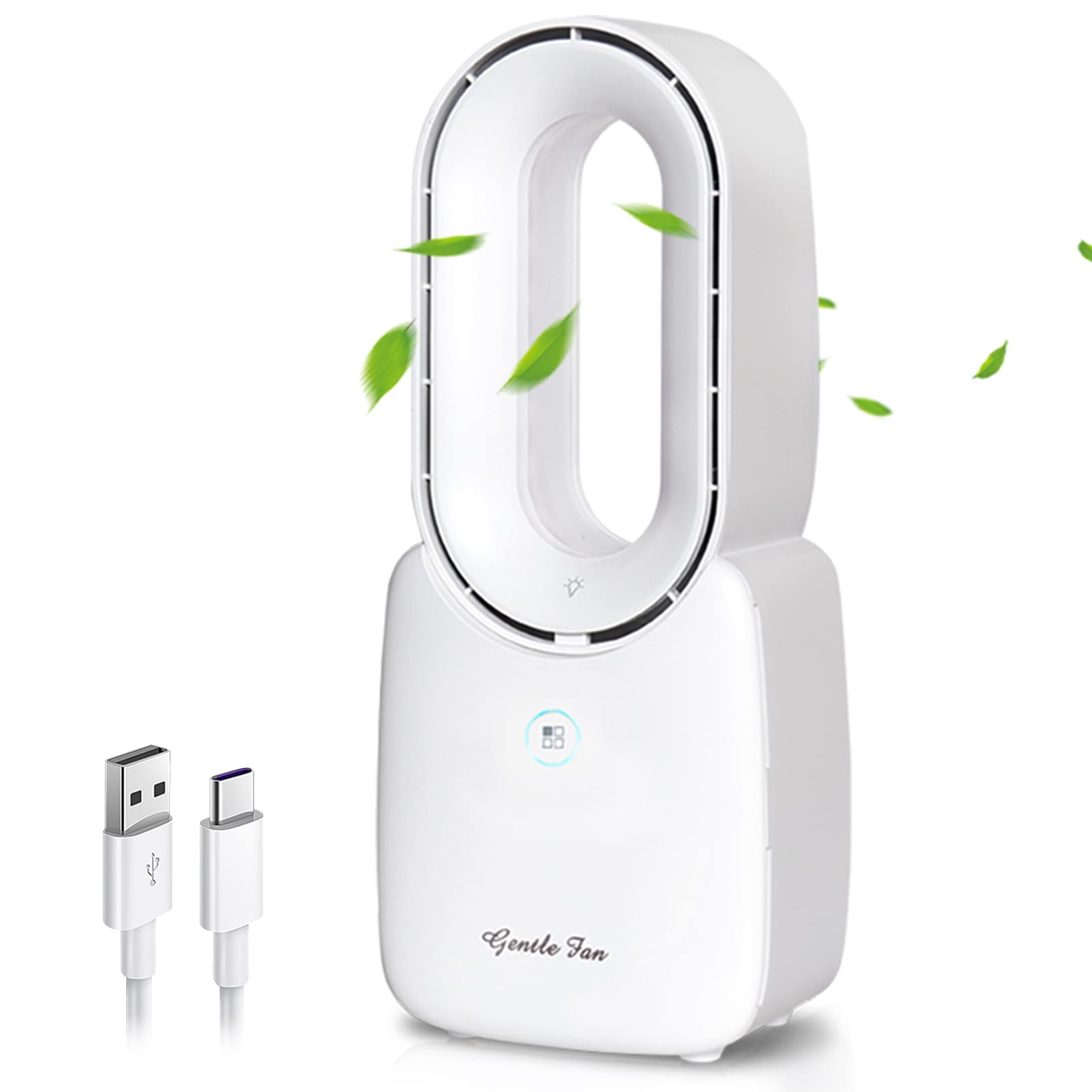 CONBOLA Desk Fan, 11.8 Inch Portable Bladeless Fan Small Table Fan Air Cooler, Rechargeable Touch Control Breeze Quiet Fan for Office Bedroom