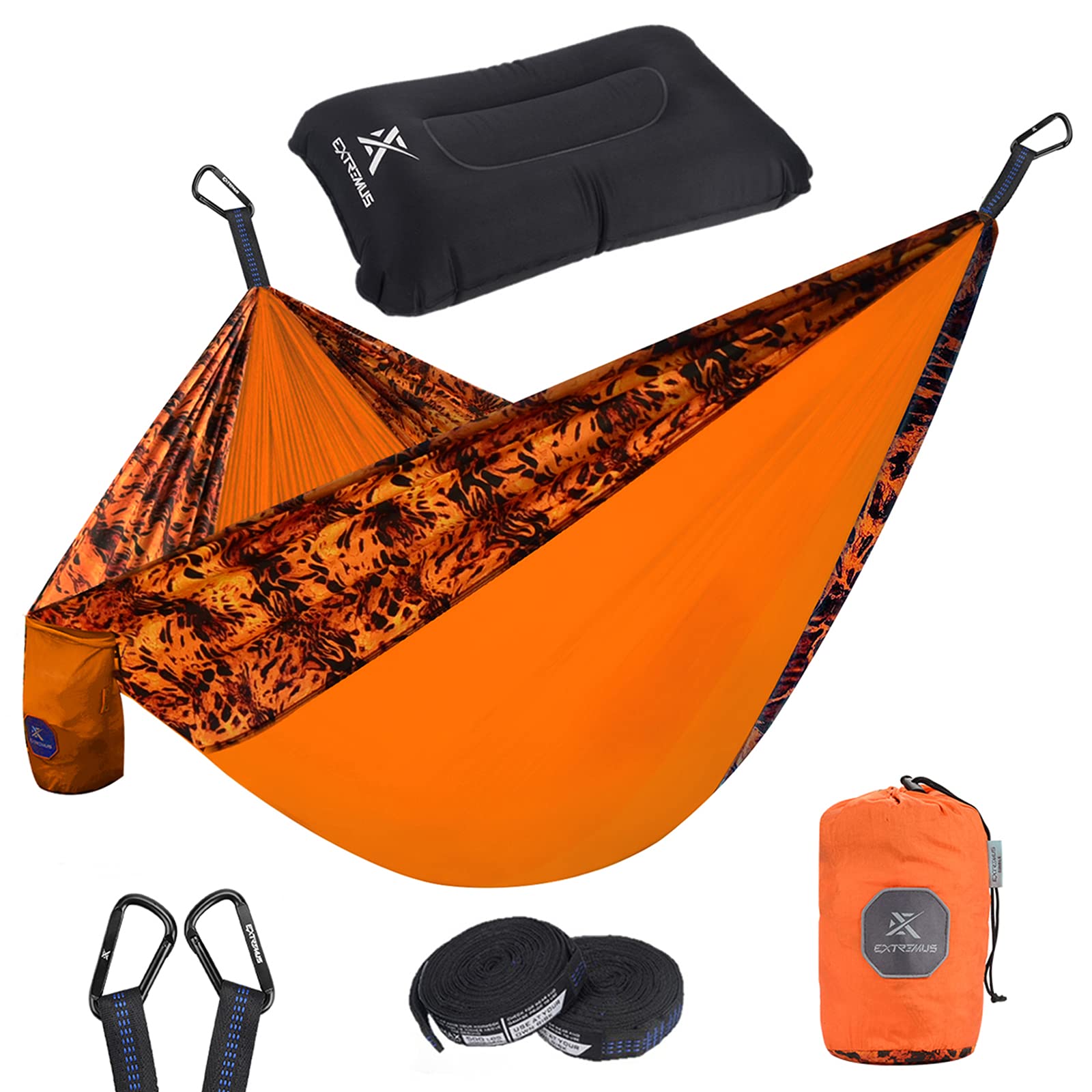 Extremus Double Camping Hammocks, Portable Hammock, Firestorm/Orange, 10ft x 6.6ft