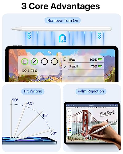Stylus Pen for iPad with Magnetic Wireless Charging, Apple Smart Pen Colorful, iPad Pencil 2nd Generation Compatible with iPad Pro 11 in 1/2/3/4, iPad Pro 12.9 in 3/4/5/6, iPad Air 4/5, iPad Mini 6