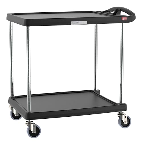Metro MY2030-24BL myCart Series Premium Plastic Utility Cart with 2 Impact Resistant Polymer Shelves, Black, 23.4" W x 34.4" L x 35.5" H