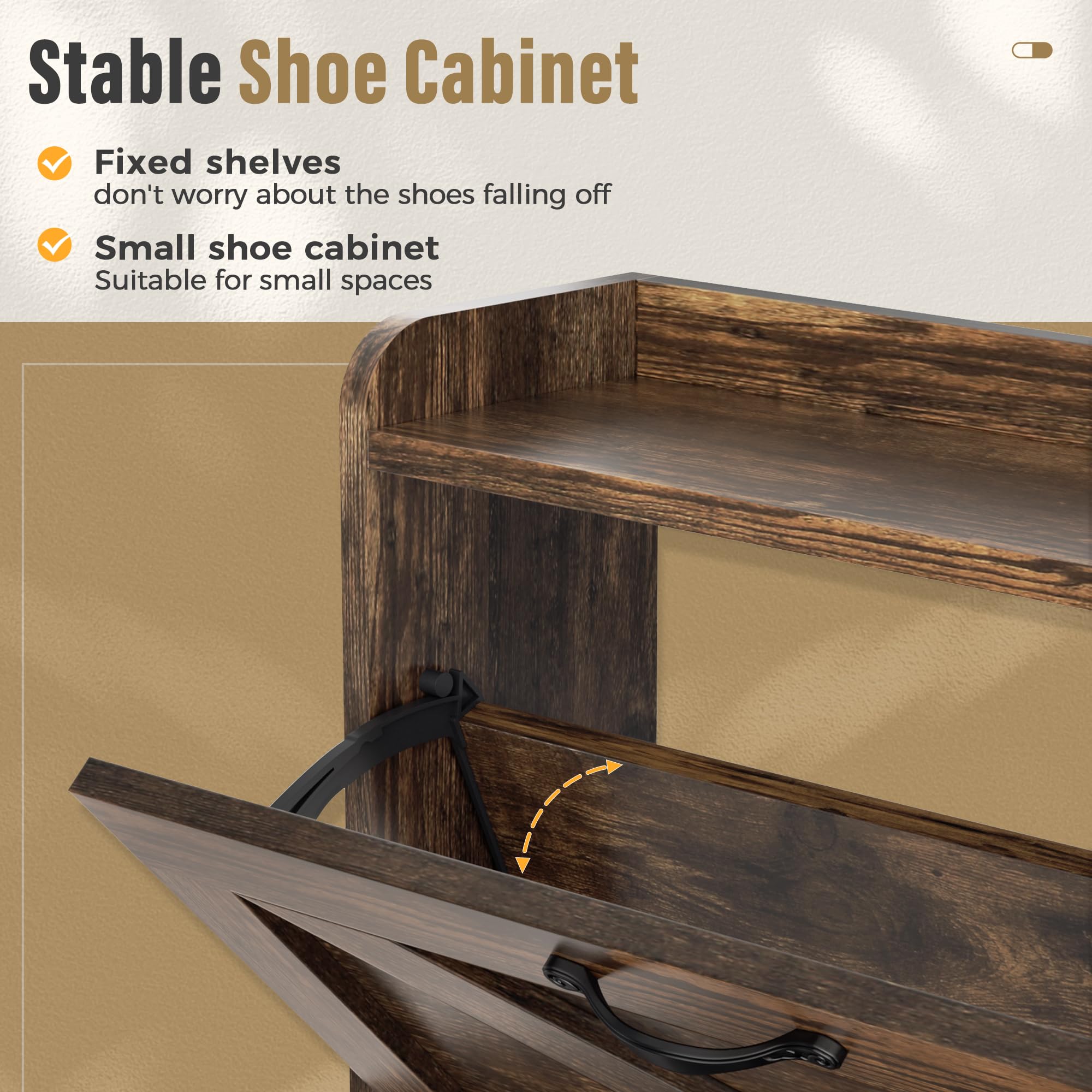 Incbruce Shoe Storage Cabinet with 2 Flip Drawers, Freestanding Ultra-Thin Shoe Cabinet with Wooden Legs for Entryway, Hallway, Bedroom (Brown - Small)