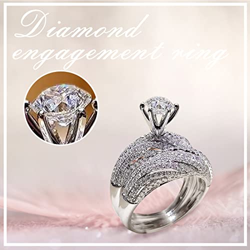 Exquisite Women's Ring Multi-Row Band Ring Pave Diamond Ring Mens And Ladies Couple His & Hers Bridal Matching Engagement Wedding Ring Band Set Cocktail Rings for Couples Valentines Day Gift