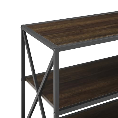 Walker Edison 2 Shelf Industrial Wood Metal Bookcase Tall Bookshelf Storage Home Office, 60 Inch, Dark Walnut