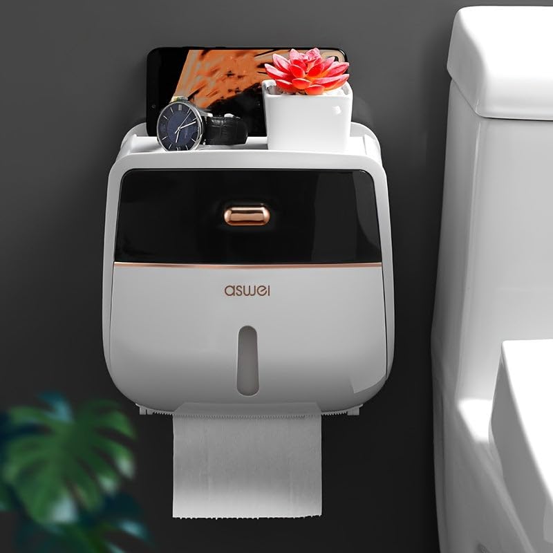 Large Capacity Bathroom Tissue Storage Box - Waterproof Wall Mounted 1pc (GreyWhite,)