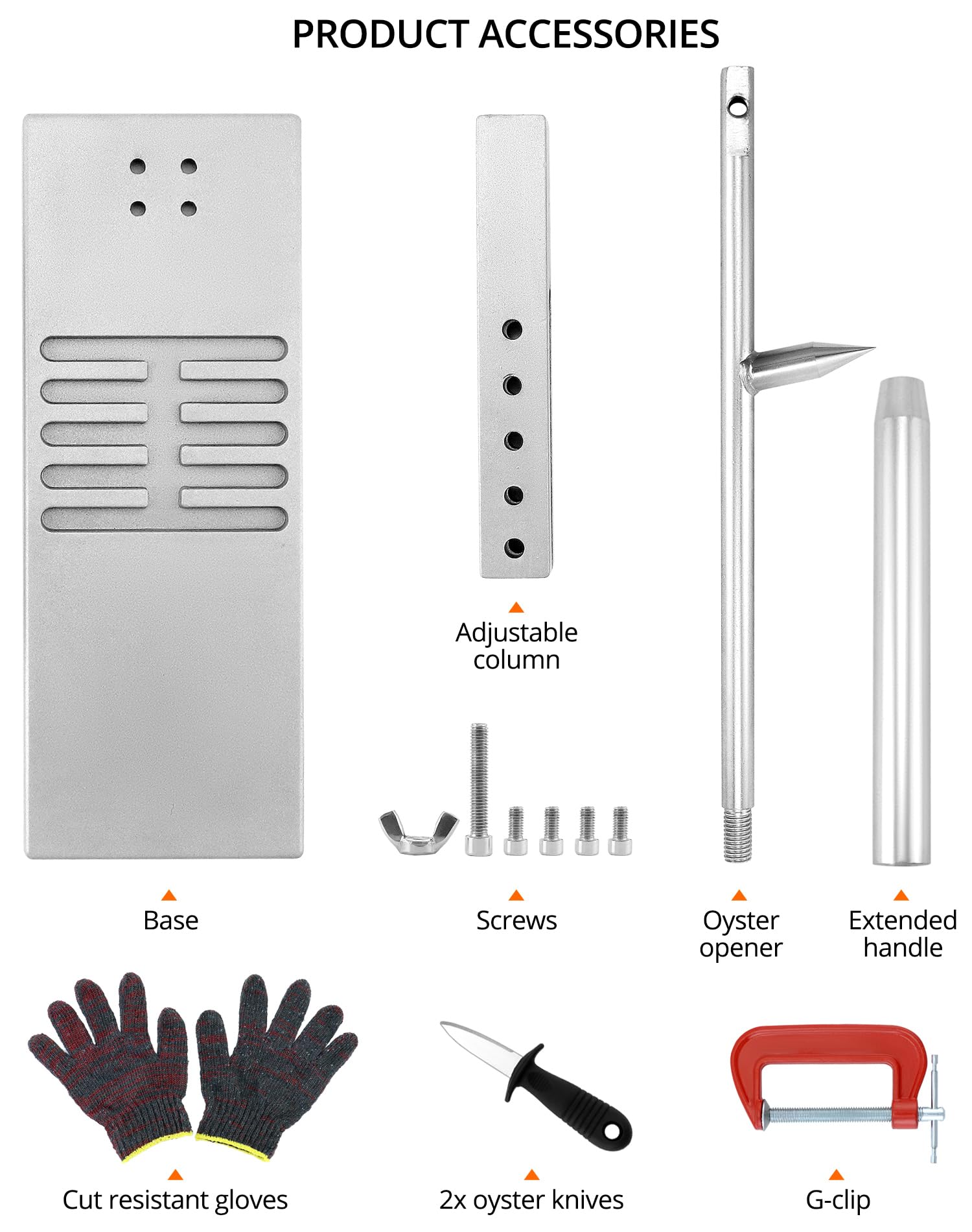 QWORK Oyster Shucker Machine Set - Oyster Shucker Tool, Adjustable Stainless Steel Oyster Opener Tool with Aluminum Alloy Base, Suction Cups, G-Clip, Knives, and Cut-Resistant Gloves