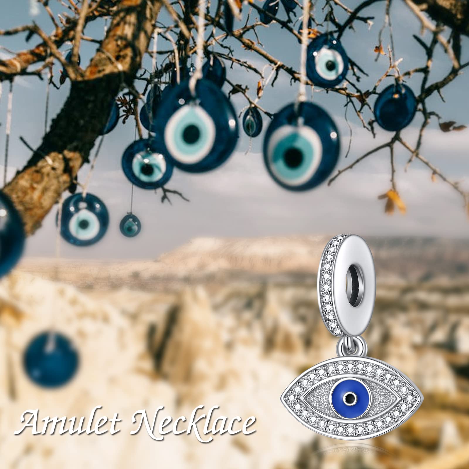 EXRANQO Evil Eye Dangle Charms for Charms Bracelets and Pendant Necklace 925 Sterling Silver Blue Enamel Evil Eye Beads Christmas Gift for Women
