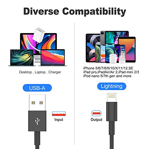 iPhone Charger Cord,[MFi Certified] 6Pack Lightning Cable 6ft,Long Fast Charging 6 Feet for Apple iPhone 14/13/12/11/Pro/Max/SE/X/XS/XR/8/8Plus/iPad(Black)