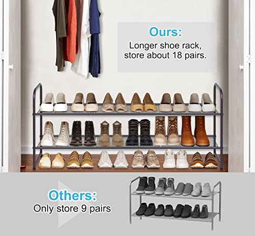 SLEEPING LAMB 2 Tier Metal Long Shoe Rack for Closet, Stackable Wide Shoe Storage Organizer 18-Pairs Low Shoe Shelf for Entryway, Bedroom, Wire Grid, Bronze