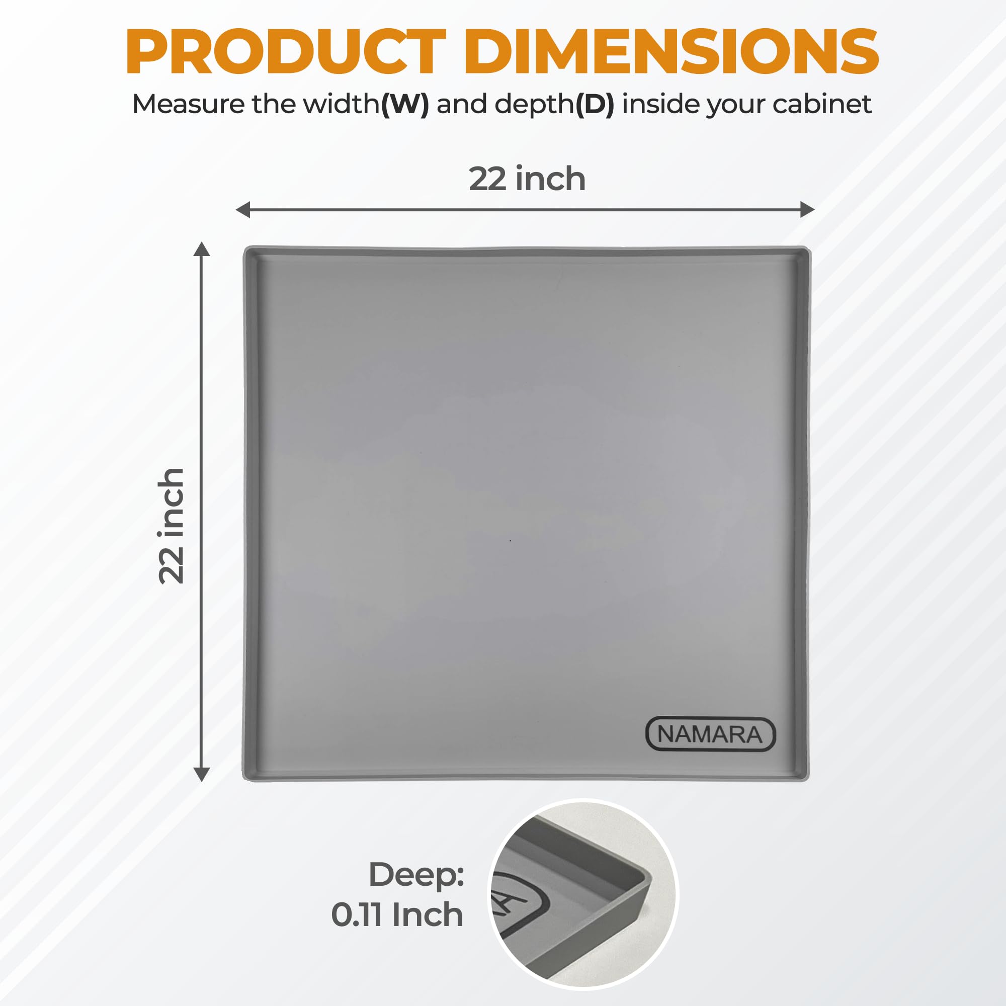 NAMARA Under Sink Mat – 22 x 22 Inches Silicone Sink Mat for Kitchen Sink – Modern Grey Under Sink Organizers and Storage Sink Mat – Protects Against Water Drips, Spills – Easy to Clean, Gray