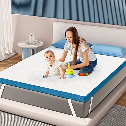 Sleepmax 2 Inch Gel Mattress Topper Queen - Plush Memory Foam Mattress Pad for Pressure Relieving - Bed Topper with Ventilated Cover Enhance Comfortable & Breathable