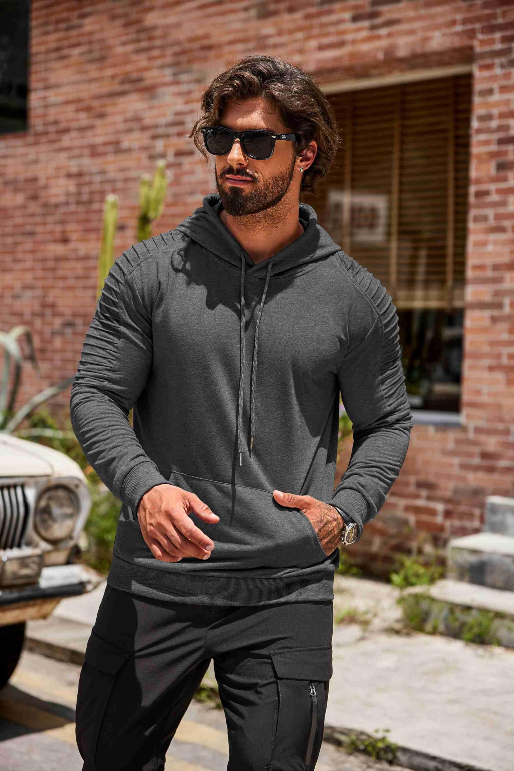 COOFANDY Men's Workout Hoodie Gym Sport Sweatshirt Athletic Pullover Casual Fashion Hooded With Pocket (Dark Gray., Large)