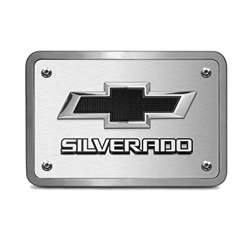 iPick Image Made for Chevrolet Silverado 3D Black Logo on Brush Billet Aluminum 2-inch Tow Hitch Cover