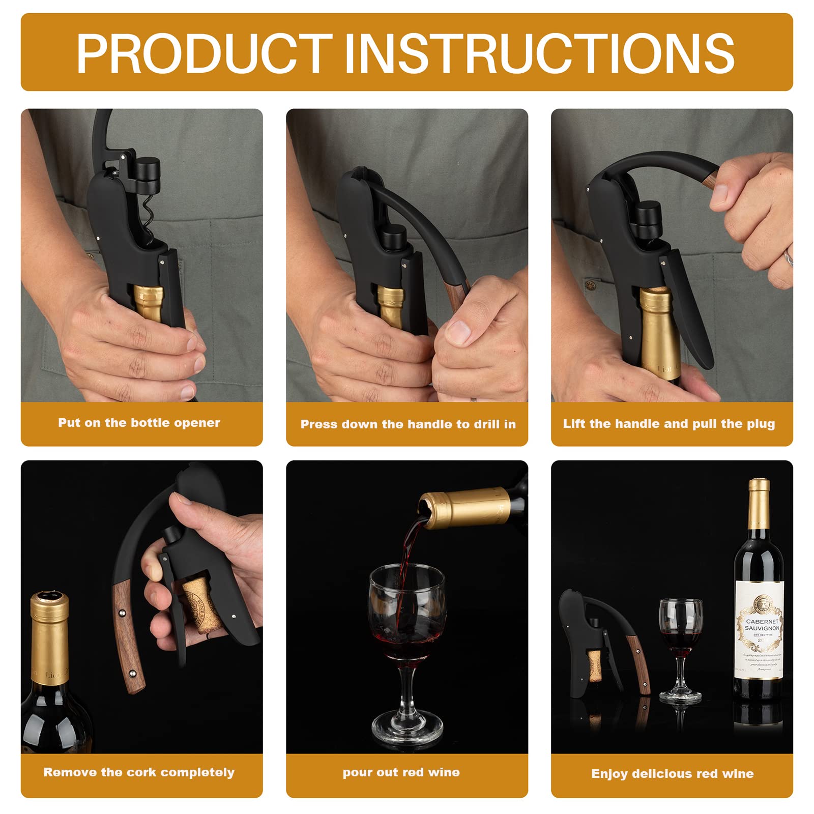 Wine Opener,Compact Vertical Corkscrew Wine Bottle Opener with Wood Handle and Built-in Foil Cutter,Wine Key for Servers and Bartenders,Gifts