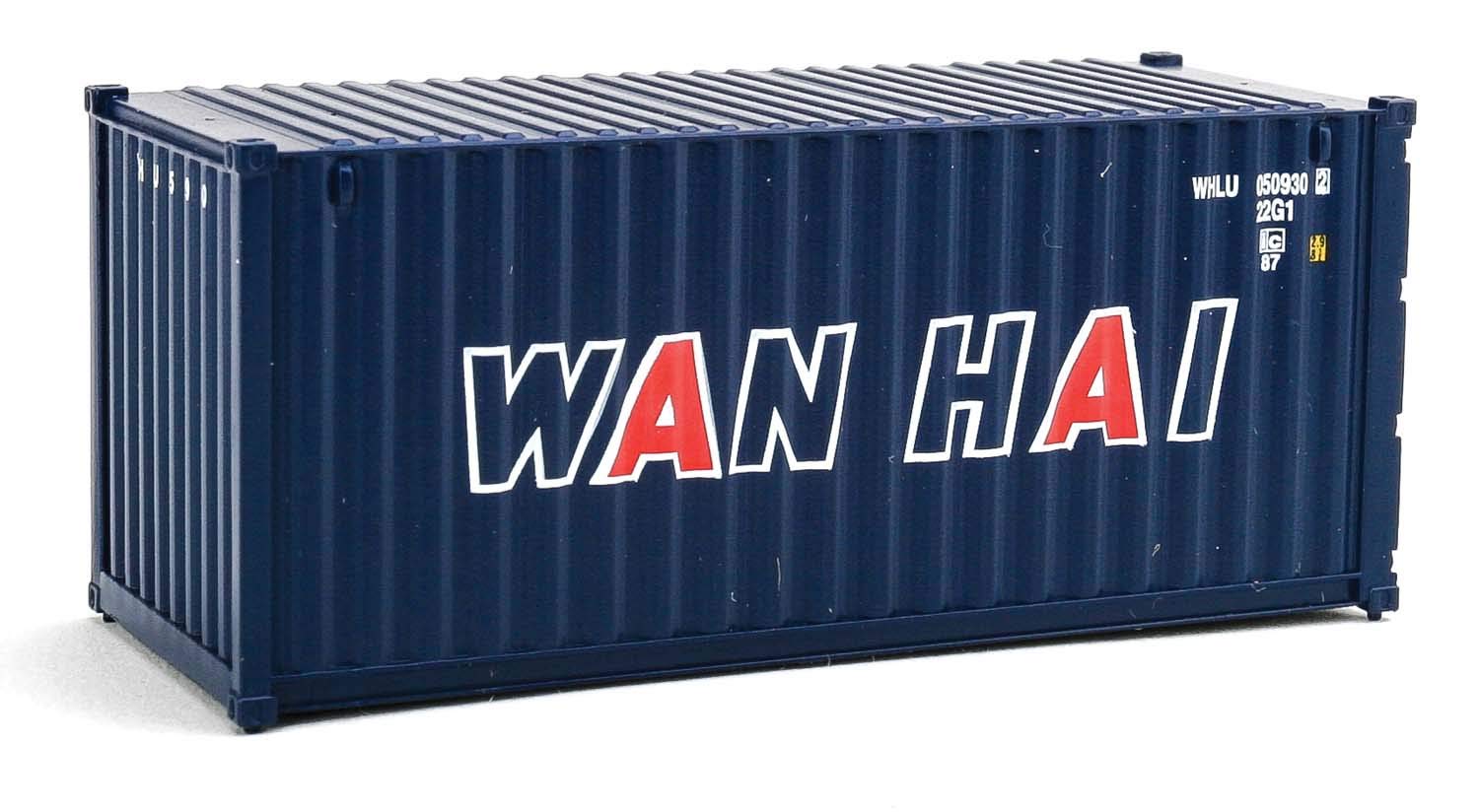 Walthers SceneMaster HO Scale Model of Wan Hai (Blue, White, red A Lettering) 20' Corrugated Container,949-8066