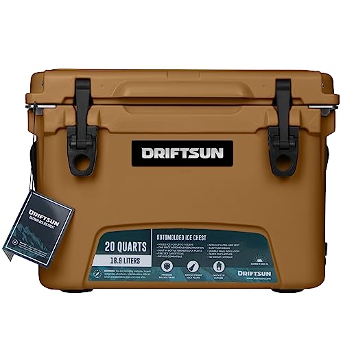 Driftsun 20-Quart Ice Chest, Heavy Duty, High Performance Roto-Molded Commercial Grade Insulated Cooler, Tan