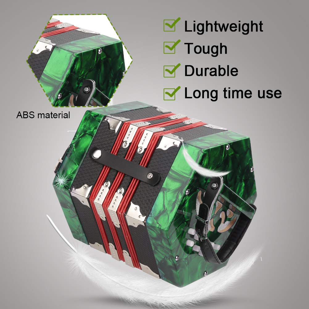 Concertina, Professional 20 Buttons Accordion Concertina Anglo-Style Musical Instrument Accessory with Carrying Bag(Green)