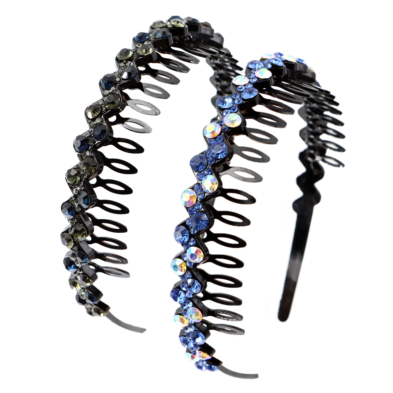 ZOCONE Wave Rhinestone Headbands, 5pcs Plastic Tooth Comb Headbands, Crystal Hair Loop Non-slip Wavy Hairbands for Women Girls