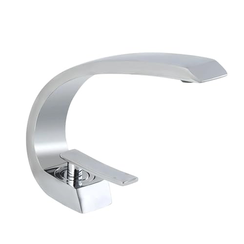 Homary 1-Handle Bathroom Sink Faucet with Pop Up Drain One Hole Deck Mount Curved Lavatory Faucet Mixer Tap, Solid Brass Chrome