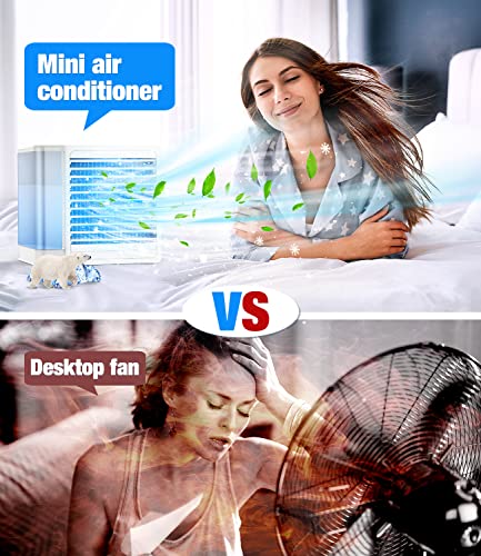 WAPEMORK Mini Portable Air Conditioners - Personal Air Conditioner with LED Night Light, USB Powered Desktop Evaporative Air Cooler with 800ML Water Tank for Car, Camping, Office and Room