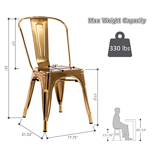 MFD LIVING 18 Inch Metal Dining Chair, Indoor Outdoor Patio Chair with Rustless, Stackable Chair for Restaurant Dining Room Chair Set of 4 (Gold)
