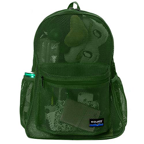 K-Cliffs Heavy Duty Mesh Backpack Classic Student Bookbag Durable See Through Netting Gym Bag Pack | Padded Straps (Green)