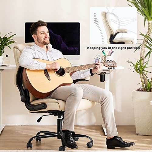 JHK Ergonomic Adjustable Computer Desk White Office Chair, Cream