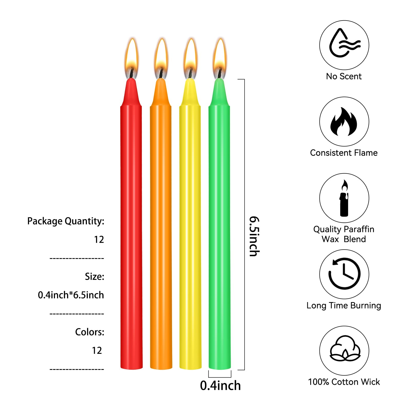 Likejarcand 24 pcs Colored Candle Chime Candle,Spell Candle Unscented Colored Candles Mini Taper,16cm-6.5Inch Tall 0.4 Inch Diameter, Candle Holder Rituals, Prayer, Meditation
