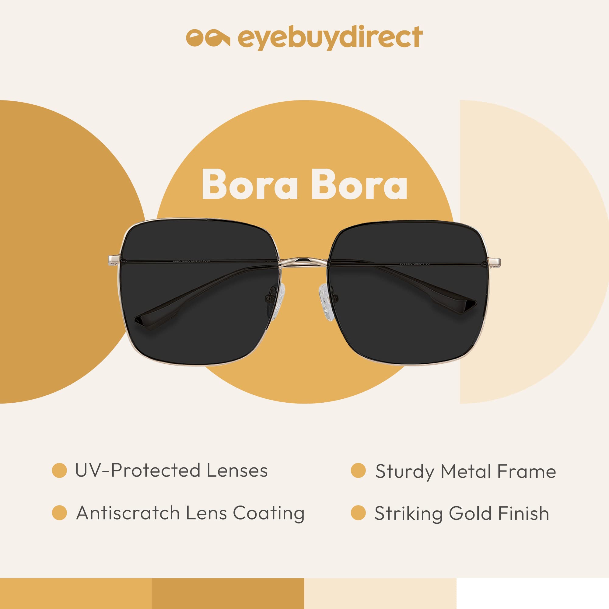 EYEBUYDIRECT Square Oversized Sunglasses, Scratch-Resistant Sunglasses for Women and Men with UV Protection, Non-Polarized, Bora Bora - Extra Large