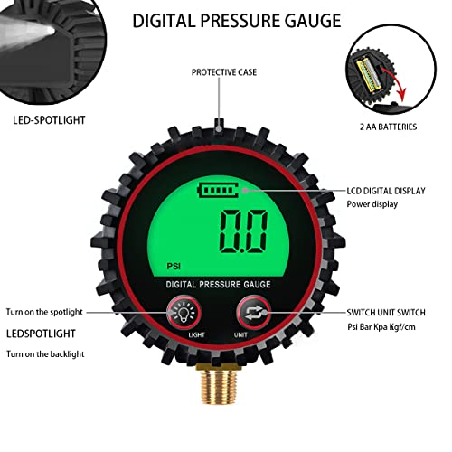 Moioee Car Digital Tire Pressure Gauge, High Precision 0.1 Display Resolution, 3-255PSI LCD Backlight Tire Pressure Gauge, Copper Tyre Air PSI Meter, Car Accessories for Motorcycle SUV Truck (1/8)