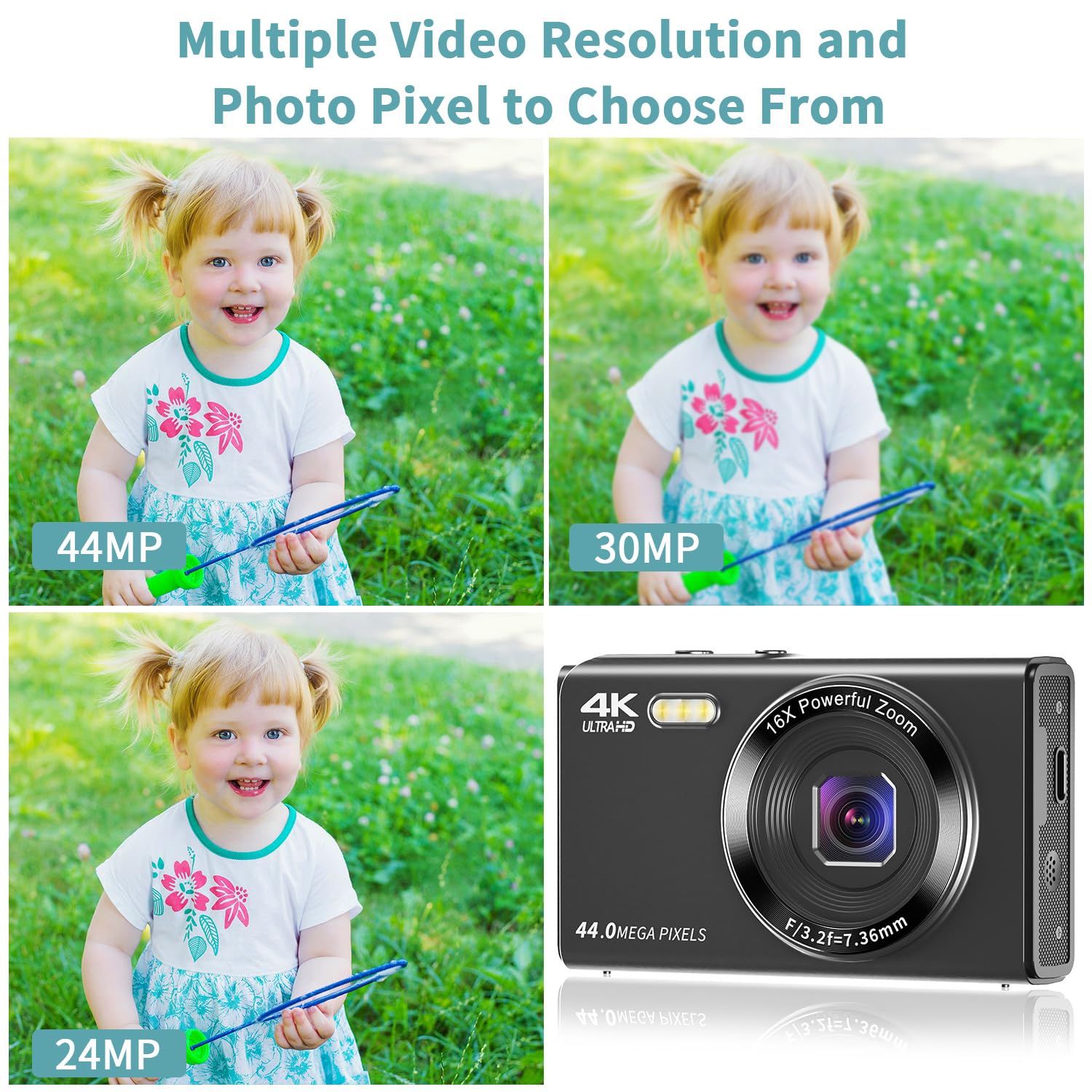 Digital Camera with LCD Screen, 1080P 44.0 Mega Pixels Vlogging Camera for Teens, Kids Boys and Girls,Compact Camera Mini Camera with 16X Digital Zoom Vlogging Camera for Teens, Kids