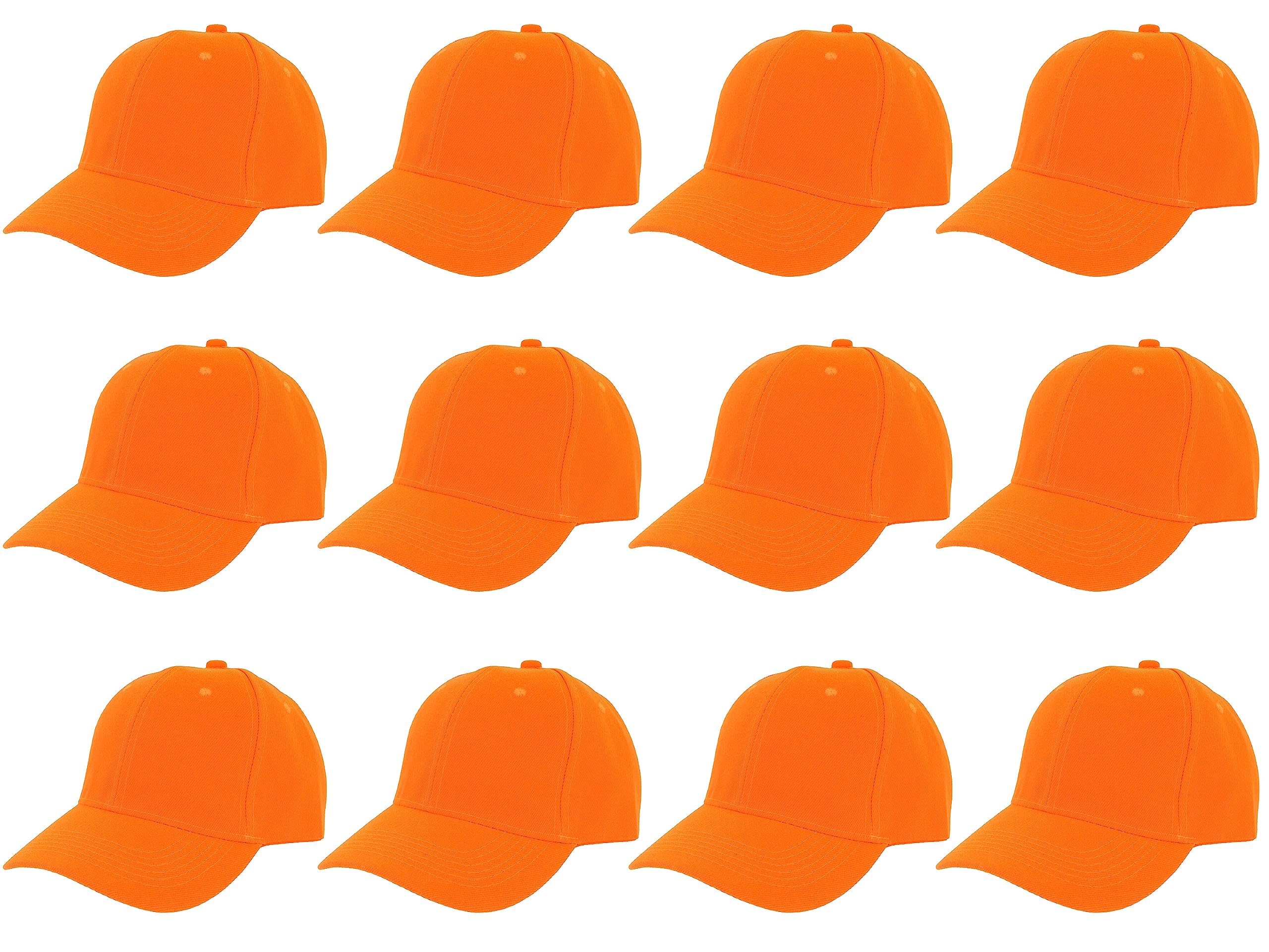 Gelante Plain Blank Baseball Caps Adjustable Back Strap Wholesale LOT 12 Pack-001-NeonOrange